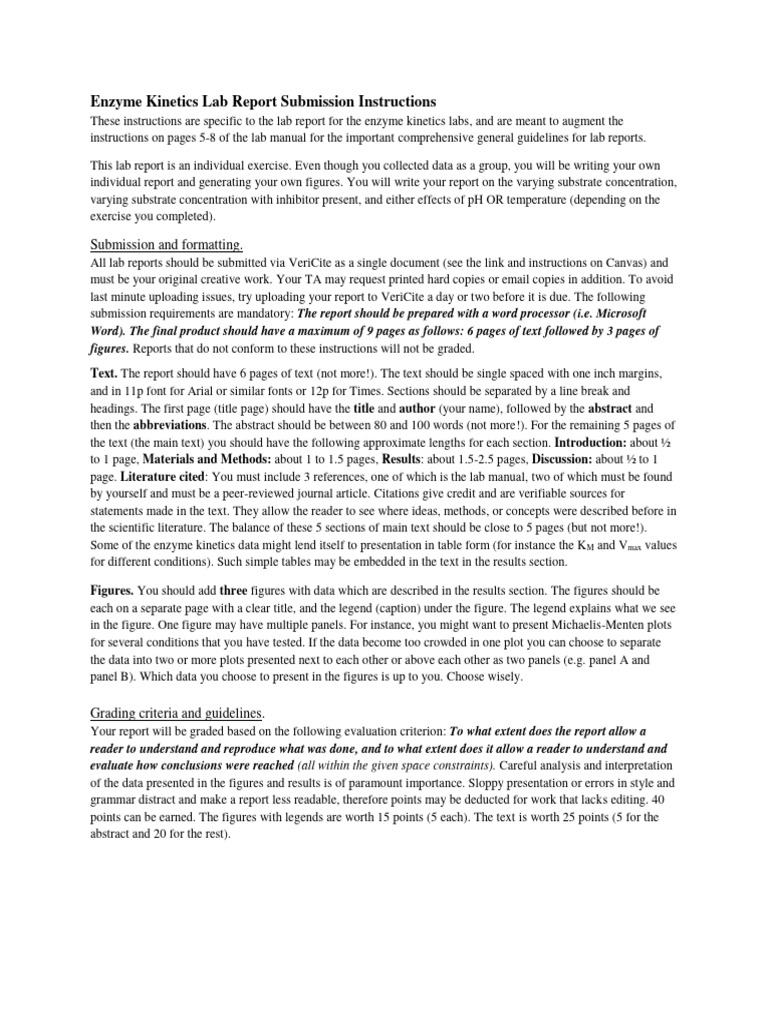 Enzymes Kinetics Lab Report Instructions | PDF | Enzyme Kinetics | Enzyme