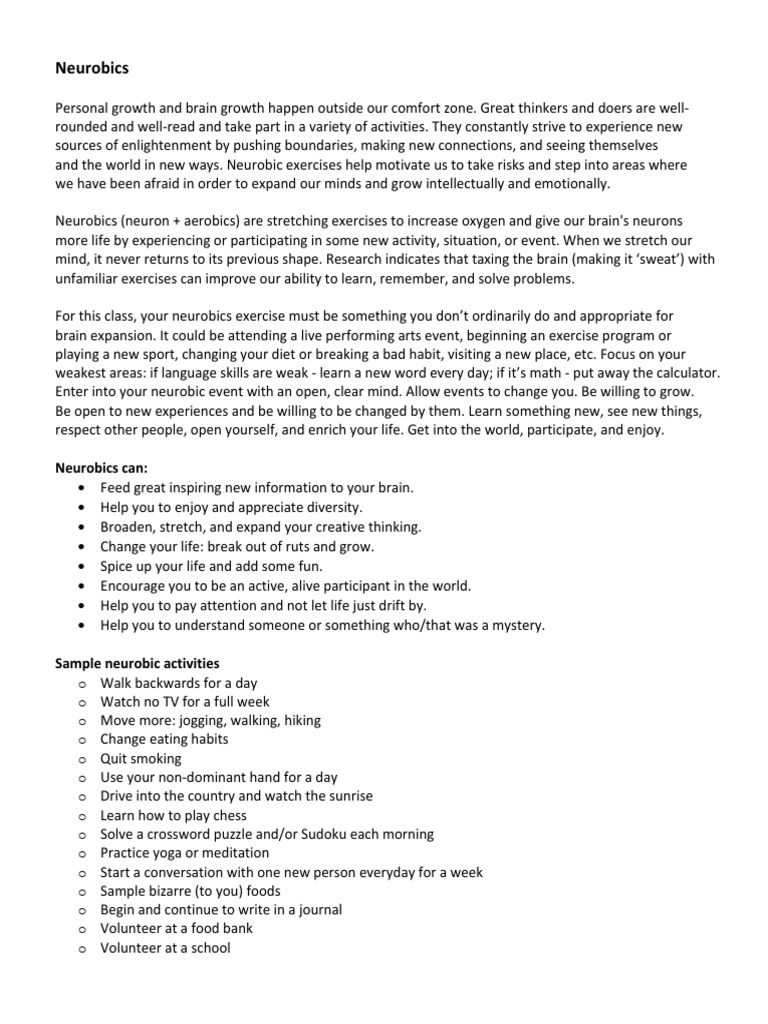 Handout Neurobics | PDF | Brain | Mind
