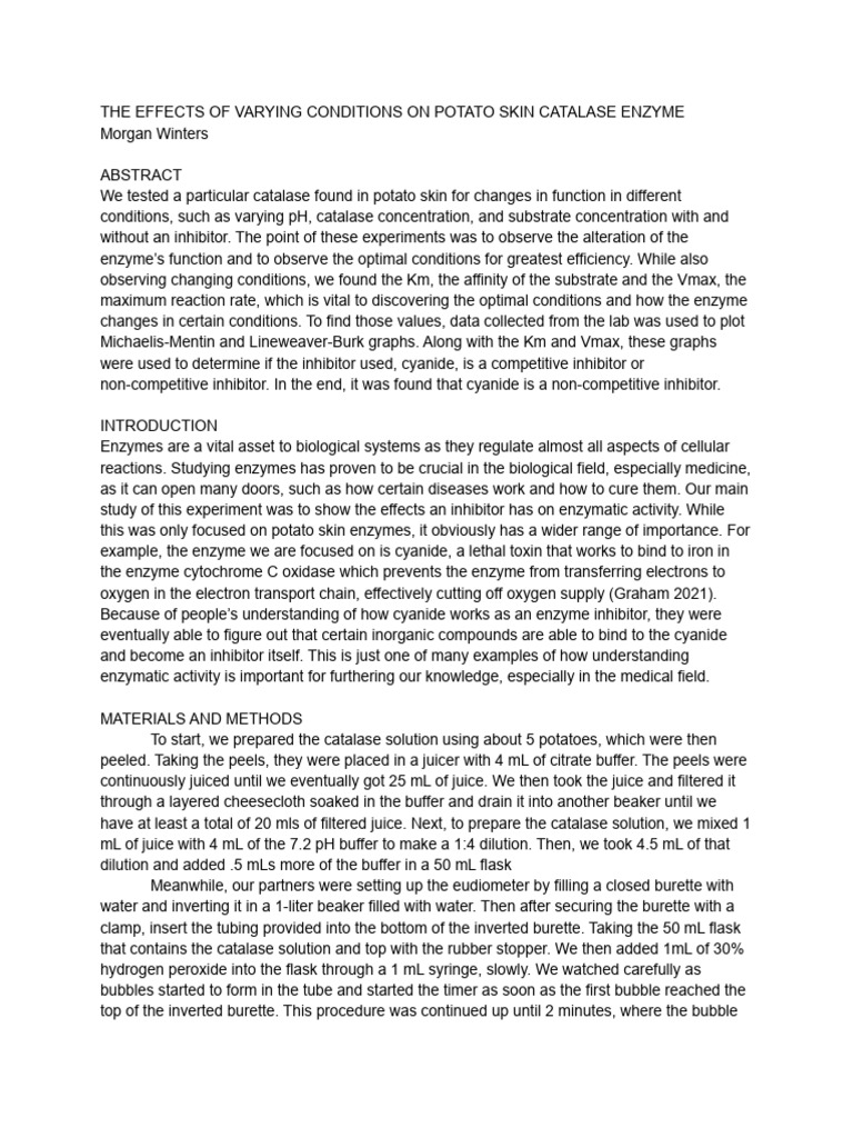 Lab Report 1 Pdf Enzyme Enzyme Inhibitor 