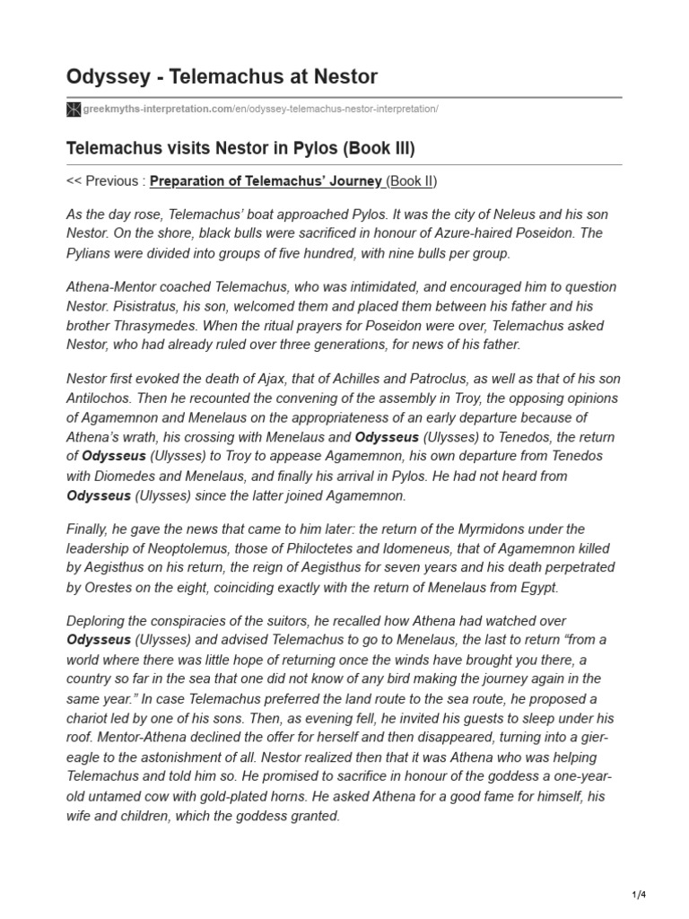 Odyssey - Telemachus at Nestor | Download Free PDF | Odysseus | Ancient ...