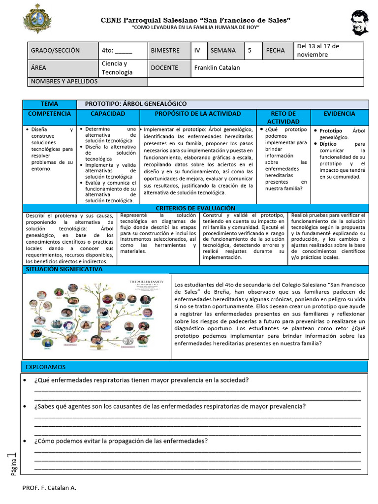 4 SEC. EDA 7 SEMANA 5 CYT Disena 2023 Prototipo Arbol Genealogico-1 | PDF | Herencia | Medicina
