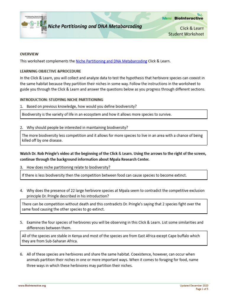 Ecology Students' Niche Study Guide | PDF | Species | Biodiversity
