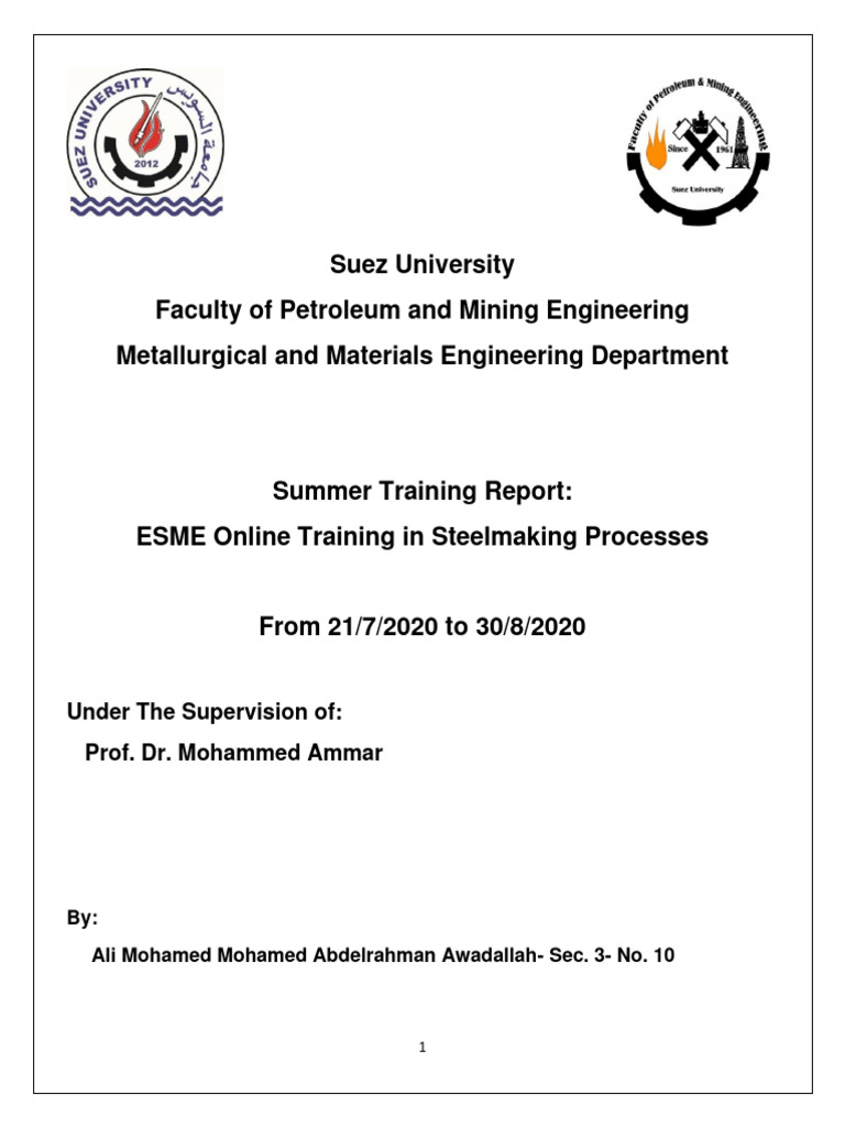 Ali Mohamed Awadallah Training Report | PDF | Business Process | Metals