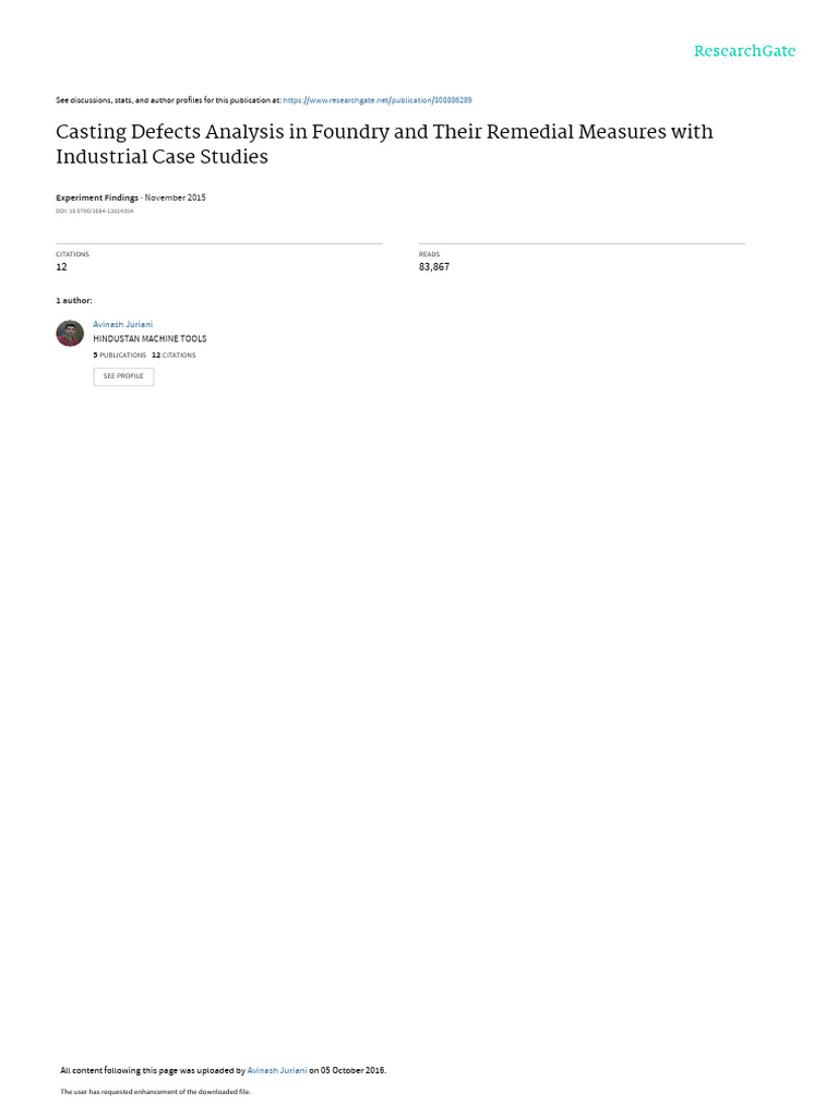 Casting Defects Analysis in Foundry and | PDF | Materials | Physical Sciences