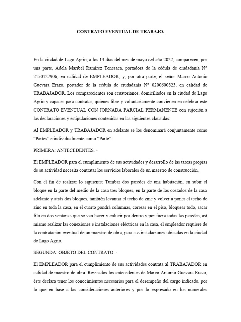 Contrato Eventual de Trabajo | Descargar gratis PDF | Salario | Justicia