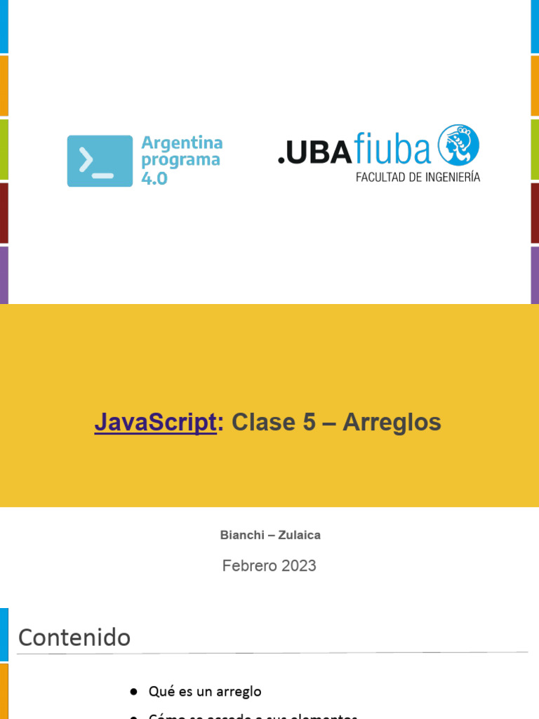 JS Clase05 1 Arreglos | PDF | Programación de computadoras | Informática