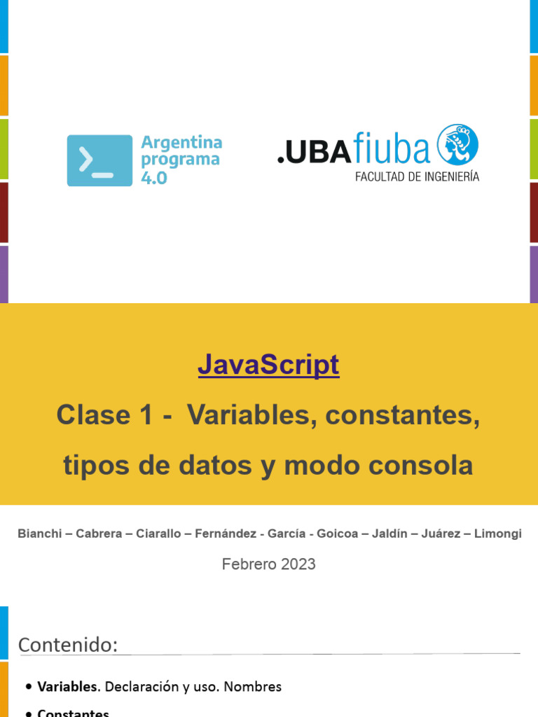 JS Clase01 2 Variables | PDF | Variable (informática) | Tipo de datos