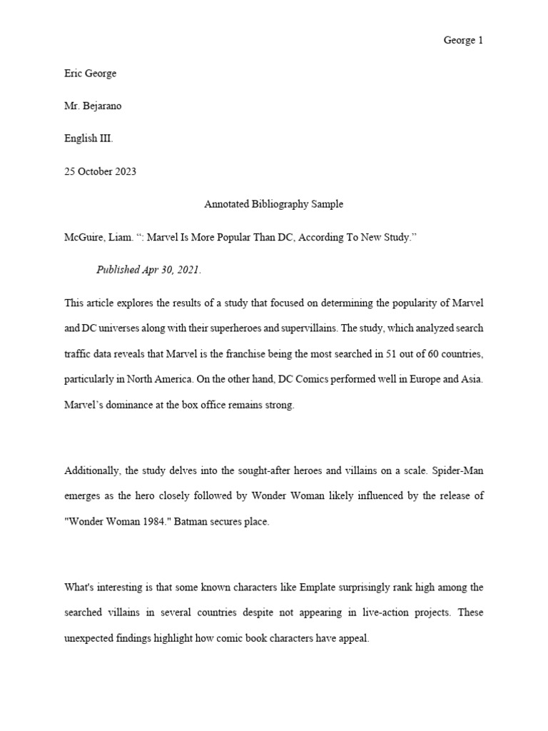 Annotated-Annotated Bib Sample | PDF | Marvel Comics | Dc Comics