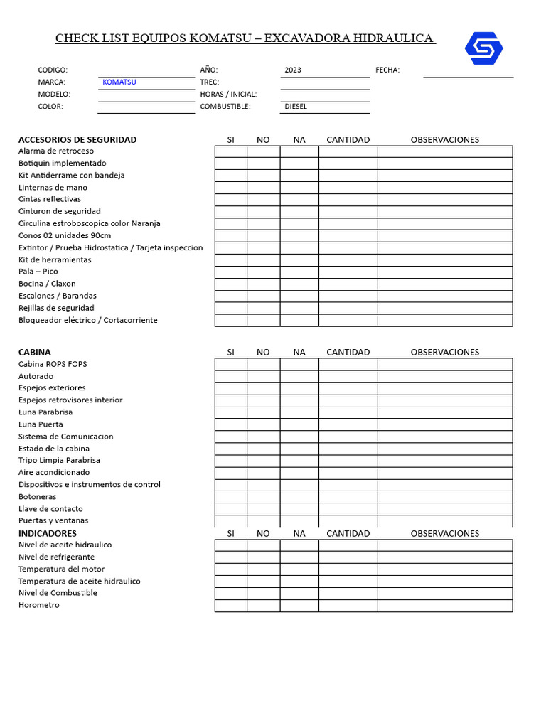 Check List Equipos Komatsu | PDF | Tecnologías automotrices | Vehículo ...