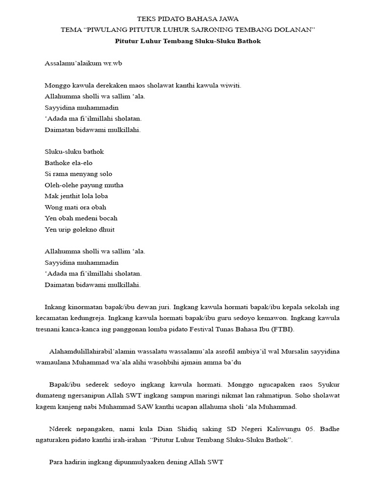fix-TEKS PIDATO BAHASA JAWA | PDF | Seni & Disiplin Bahasa | Agama & Spiritualitas