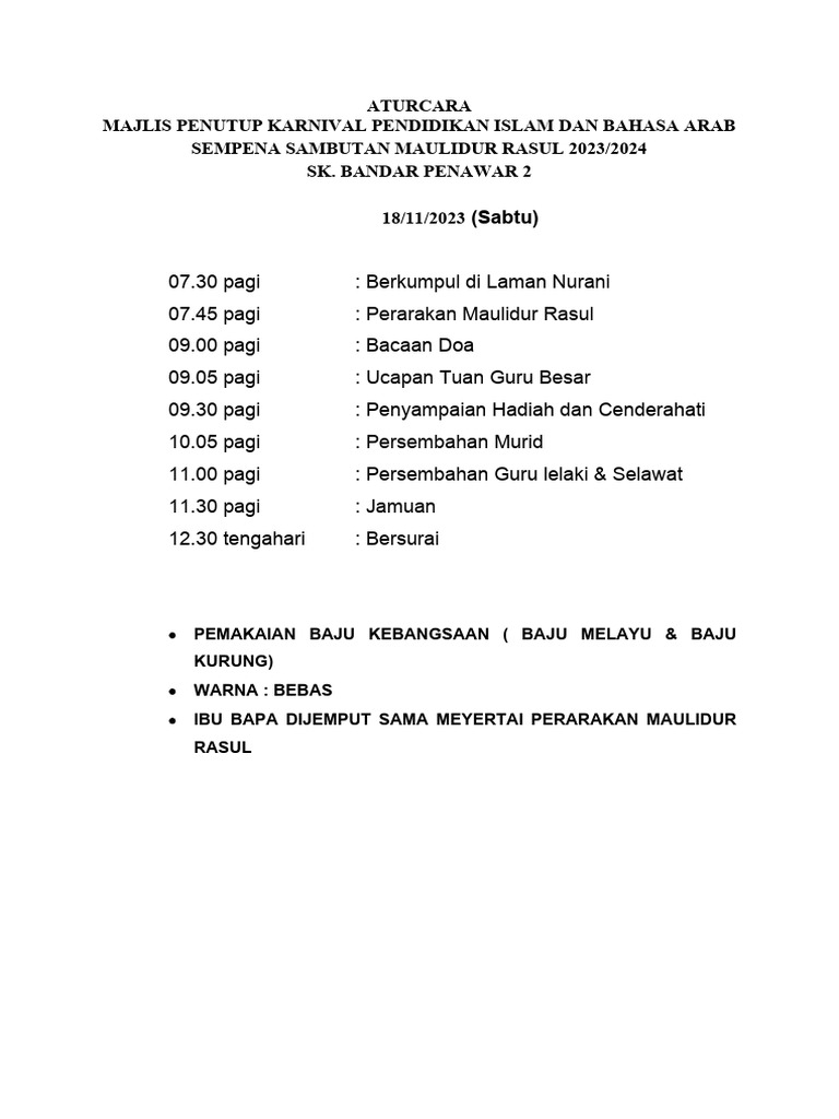 Tentatif Program Maulidur Rasul | PDF