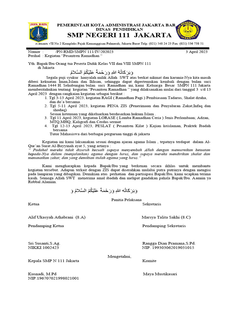 Kegiatan Pesantren Ramadhan SMPN 111 | PDF