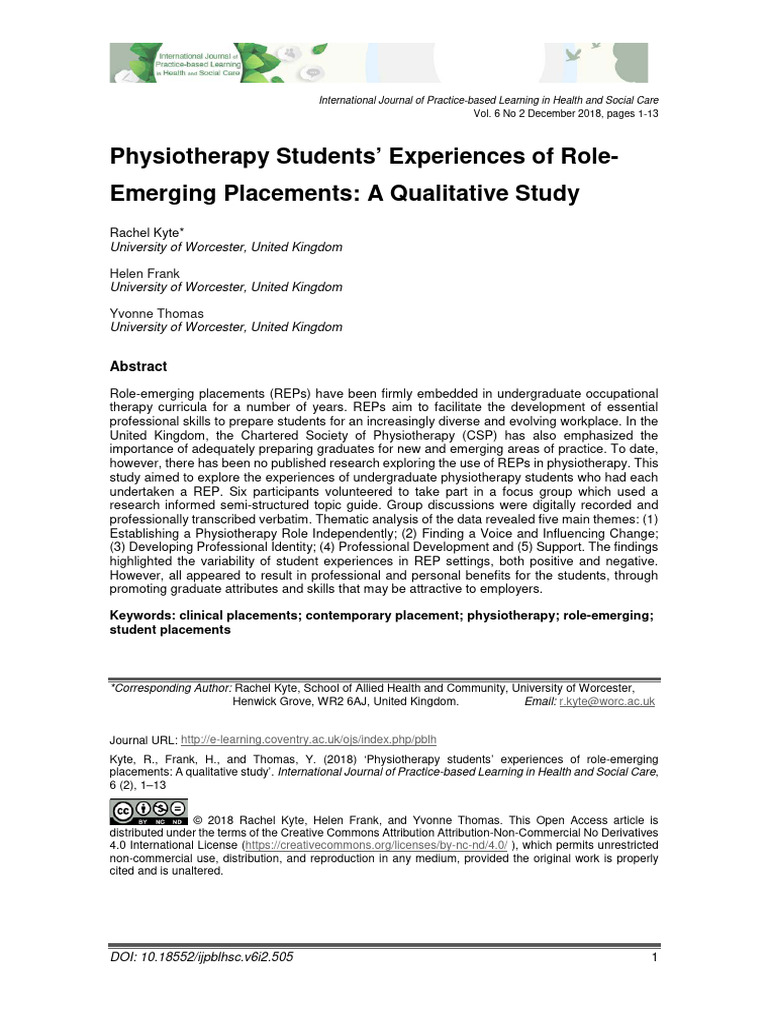 Physiotherapy Students Experiences of | PDF | Physical Therapy | Focus ...