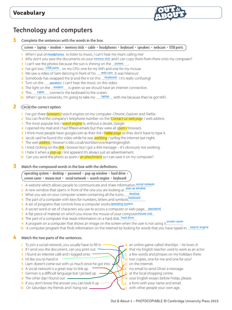 Technology Vocabulary Exercises | PDF | Computers