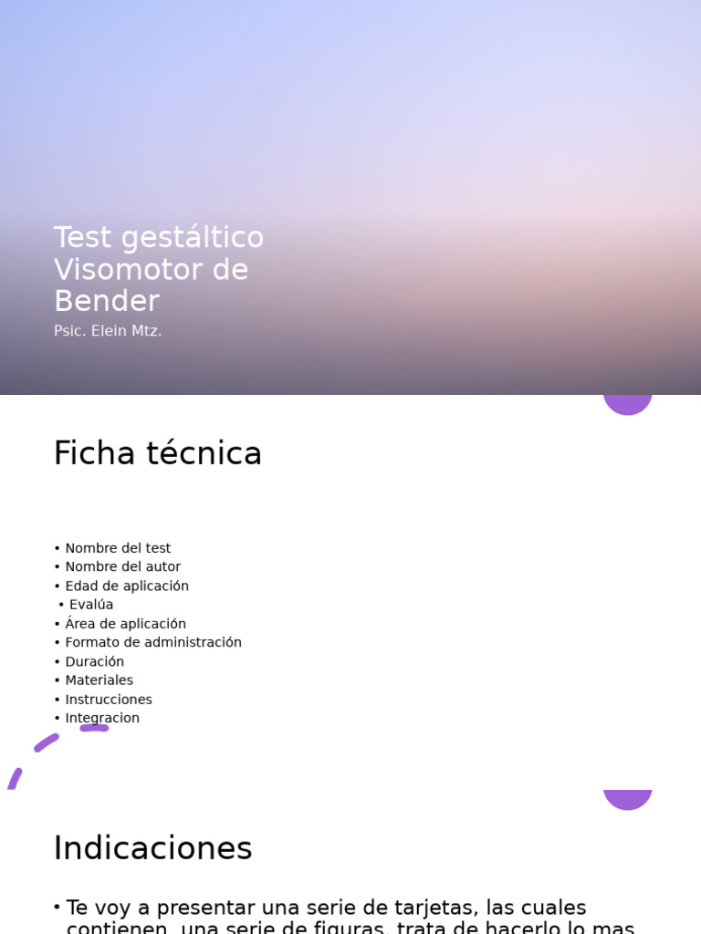 Test Gestaltico Visomotor de Bender | PDF | Percepción | Inteligencia