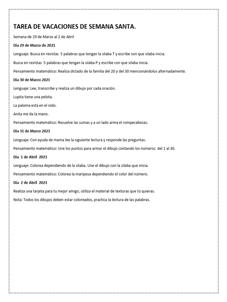 Actividades de Semana Santa 2021 | PDF