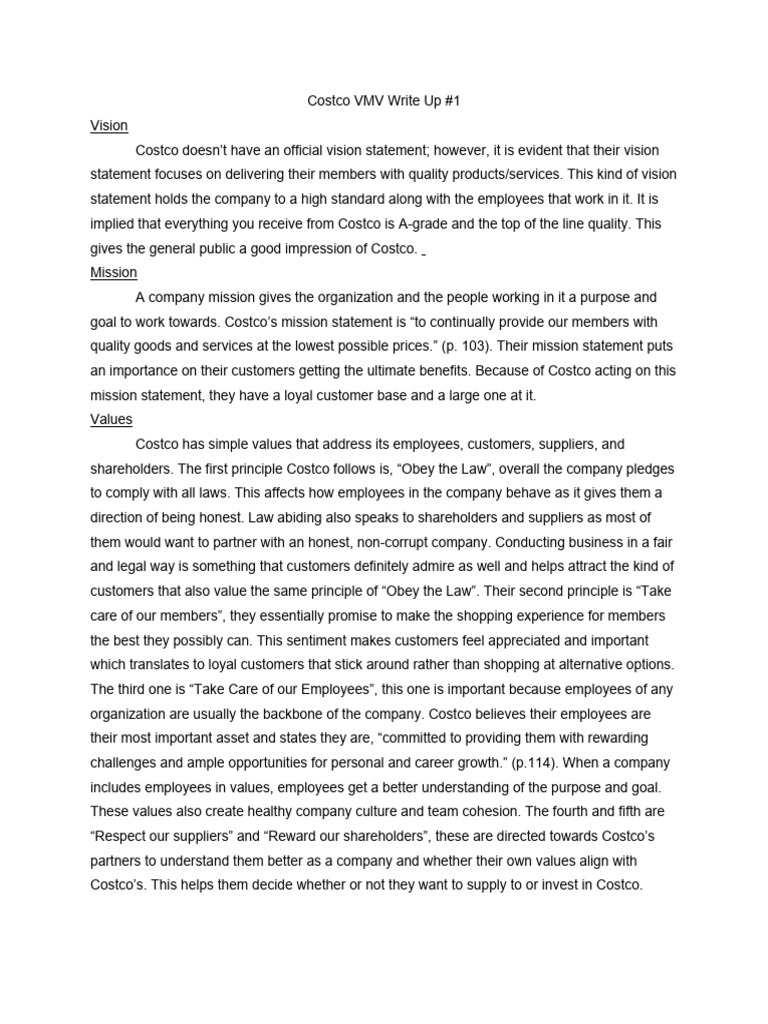Costco VMV Write Up | PDF | Costco | Customer