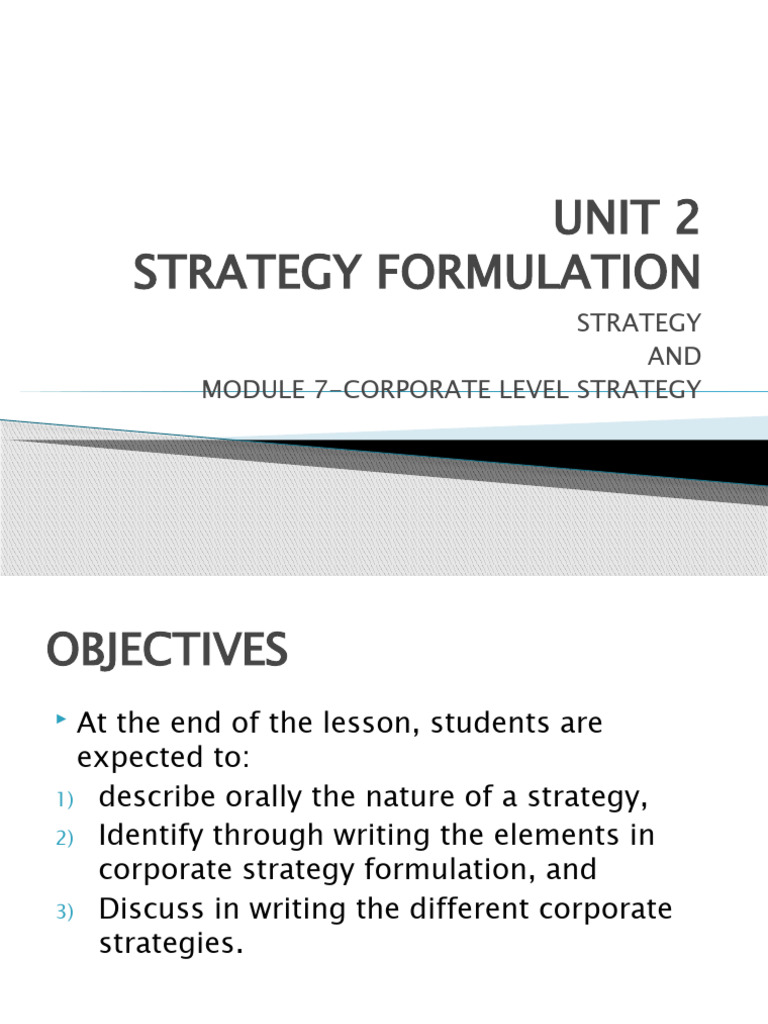 Corporate Level Strategy Formulation Guide | PDF | Strategic Management ...