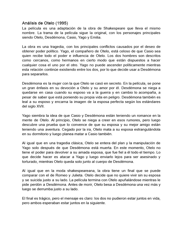 Análisis de Otelo (1995) y sus personajes | PDF | OTELO