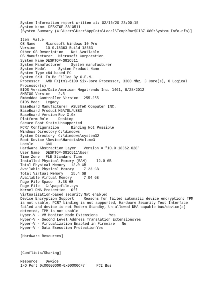 Sys Info | PDF | Ip Address | Usb