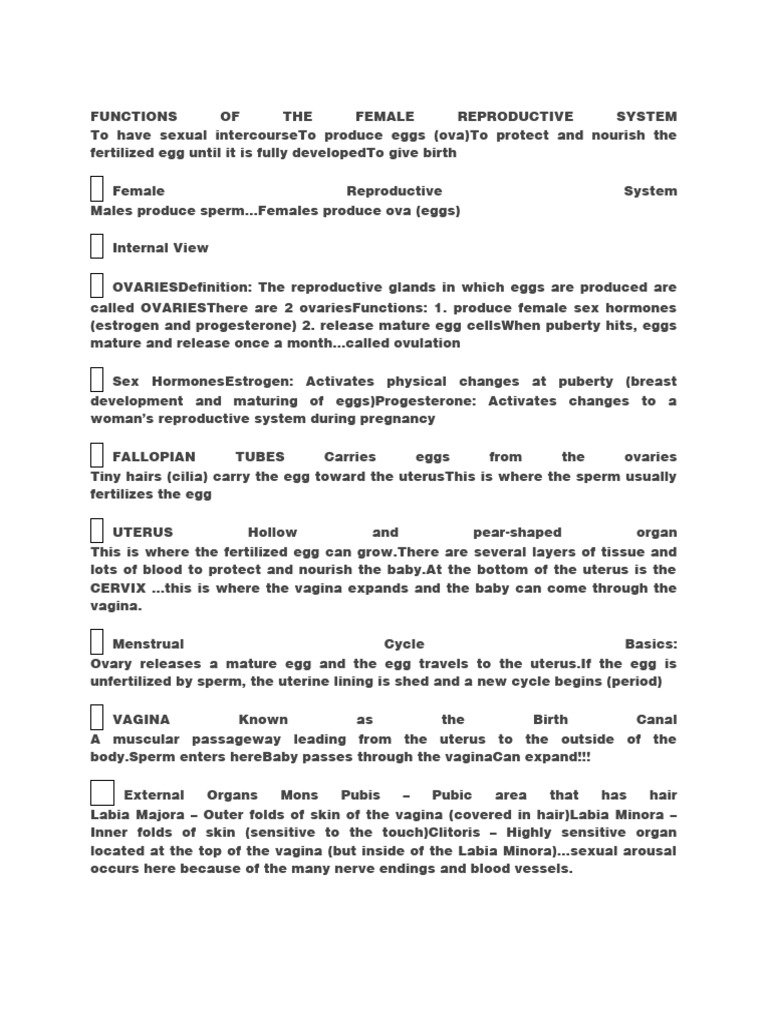 Functions of The Female Reproductive System | PDF | Vagina ...