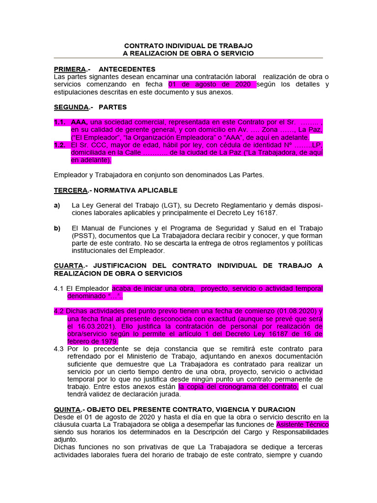 Contrato Obra o Servicio | PDF | Derecho laboral | Tiempo de trabajo