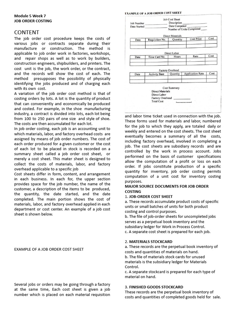Week 5 Acc 204 Job Order Costing | PDF | Cost Of Goods Sold | Payroll