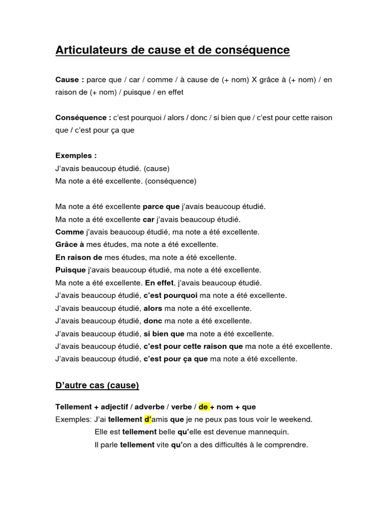 Articulateurs de Cause et Conséquence | PDF | Adposition | Complément d'objet