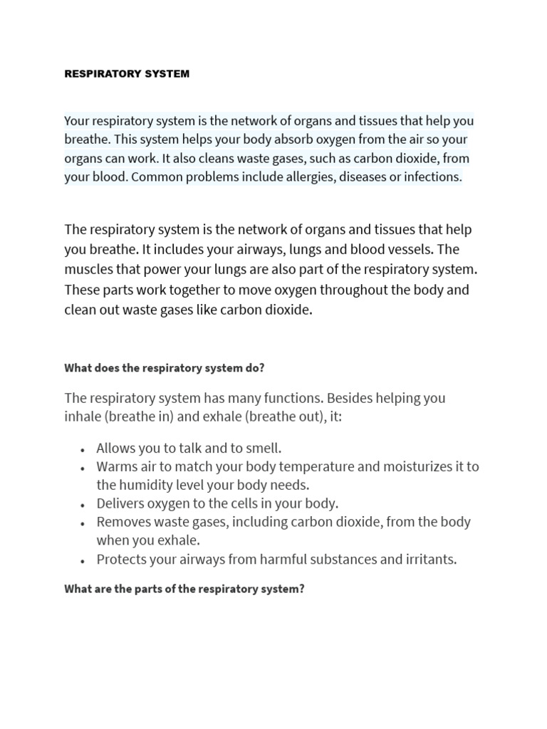 Respiratory System Grade 9 | PDF | Respiratory Tract | Lung