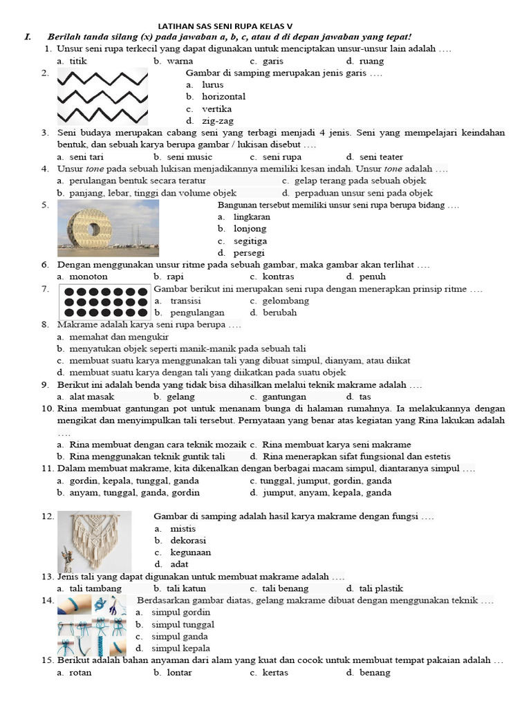 Soal Sas Seni Rupa Kelas 5 | PDF