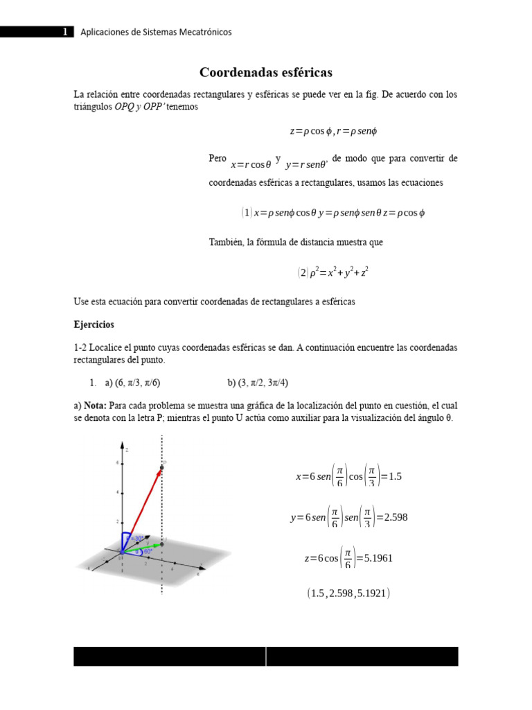Coordenadas esféricas: =ρ cos ϕ, r=ρ senϕ =r cosθ =r senθ | PDF ...