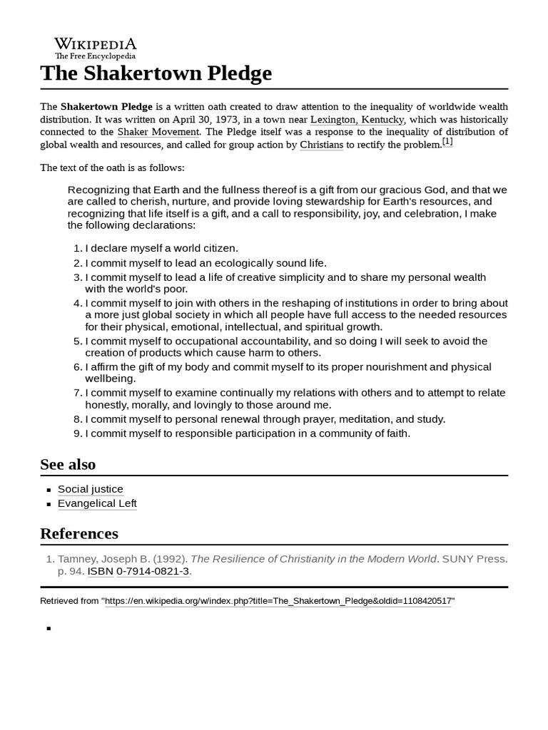 The Shakertown Pledge | PDF