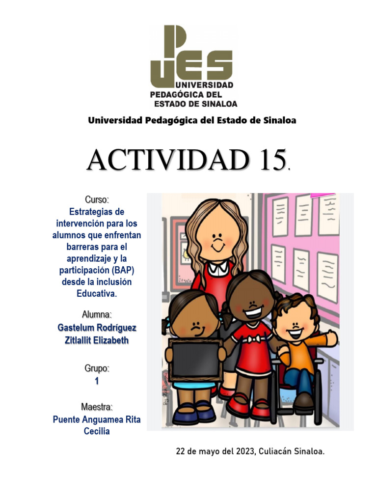 GASTELUM Zitlallit Act15 | PDF | Inclusión (Educación) | Espectro autista