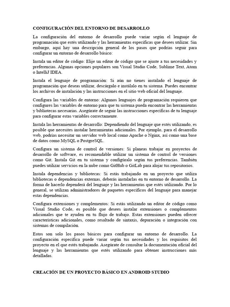 Configuración Del Entorno de Desarrollo | PDF | Entorno de desarrollo integrado | Android ...