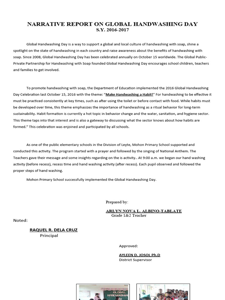 Global Hand Washing Day Narrative Report | PDF | Hand Washing | Wash