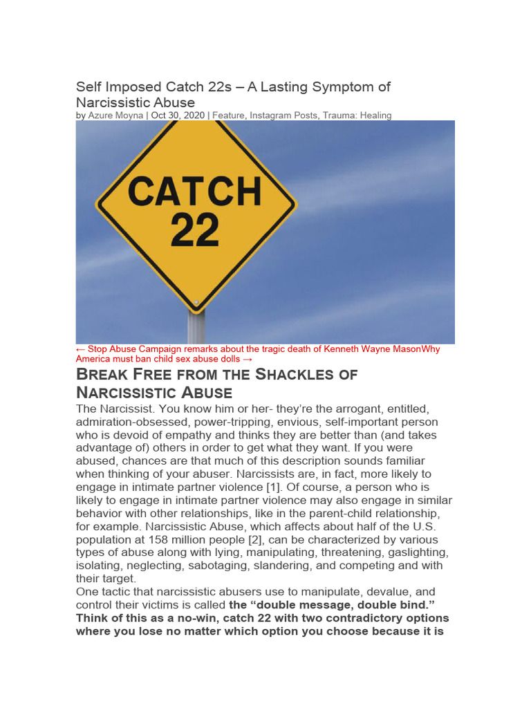 Self Imposed Catch 22s - A Lasting Symptom of Narcissistic Abuse - Double Bind | PDF ...