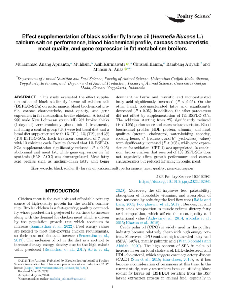 Effect Supplementation of Black Soldier Fly Larvae Oil (Hermetia ...