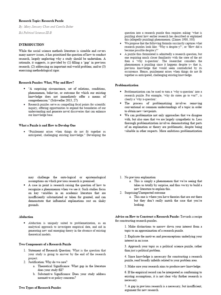 Research Puzzle | PDF | Theory | Knowledge