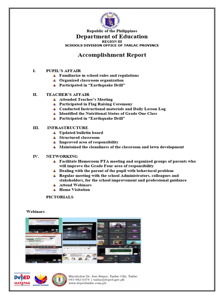 Accomplishmet Report ESP | PDF