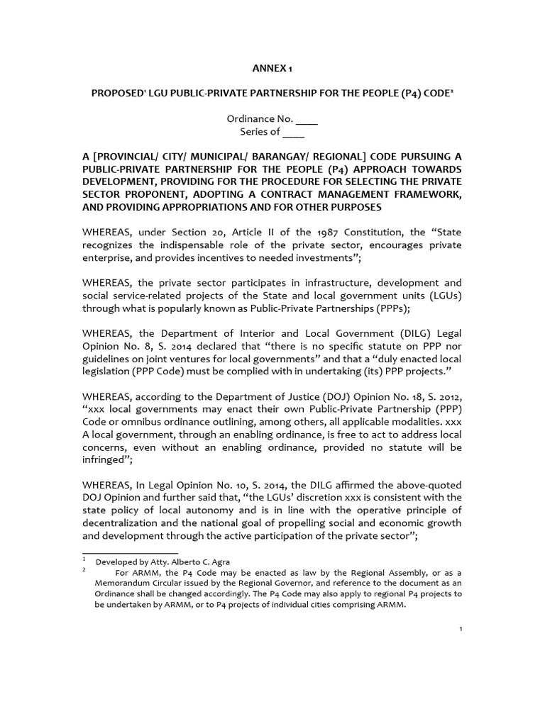 A Template PPP Ordinance | PDF | Public–Private Partnership | Lease