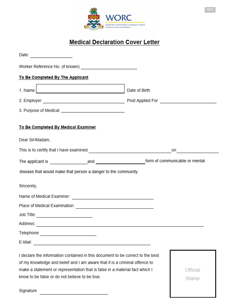 Medical Declaration Cover Letter | PDF | Law