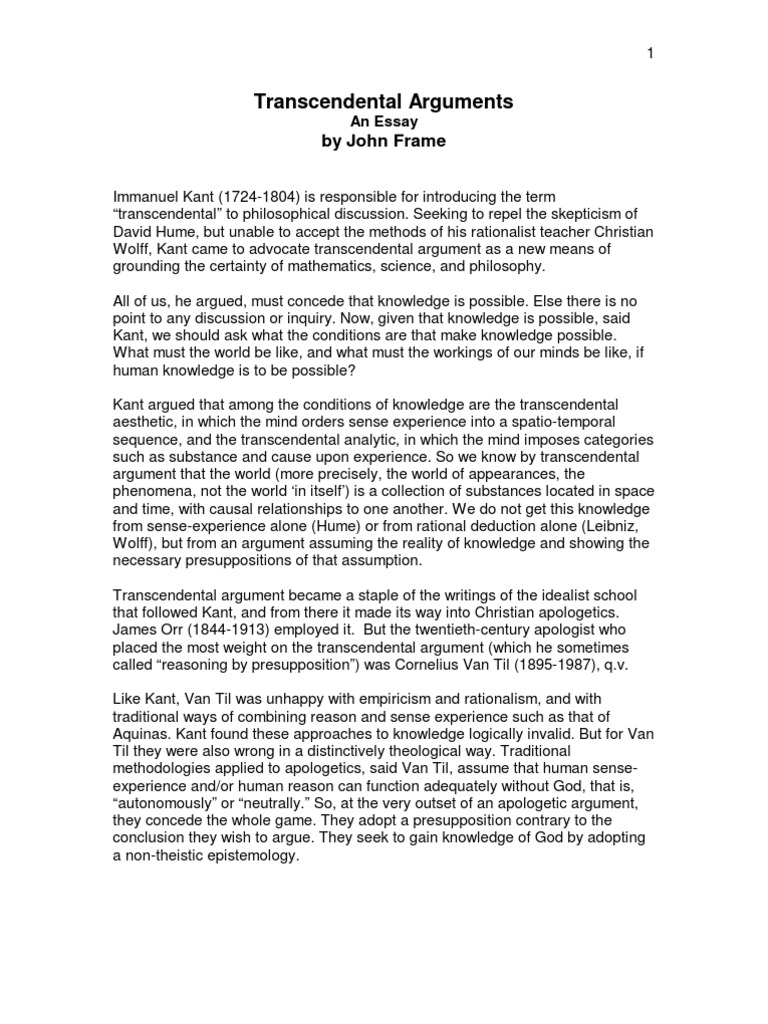 John Frame - TranscendentalArguments | PDF | Christian Apologetics ...