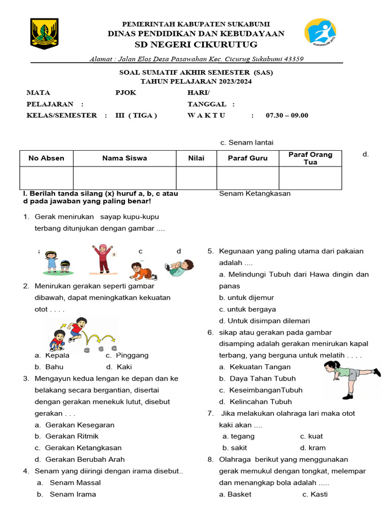 Soal PJOK Kelas 3 SD | PDF