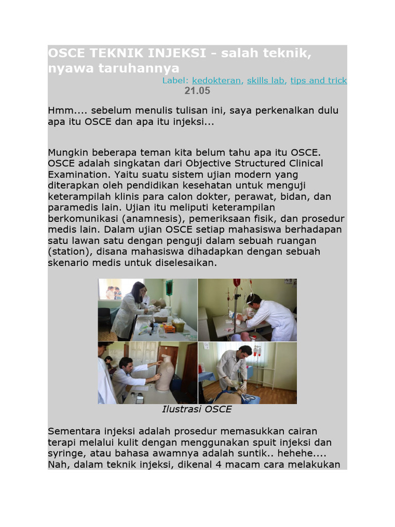 Osce Teknik Injeksi | PDF