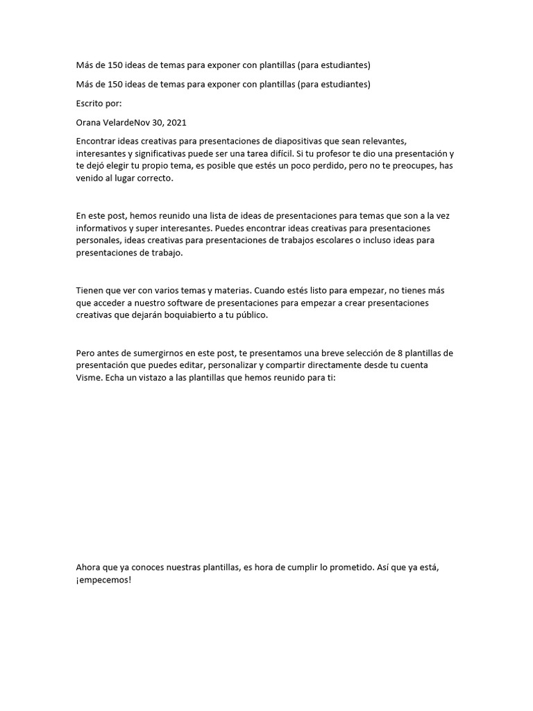 Más de 150 Ideas de Temas para Exponer Con Plantillas | PDF