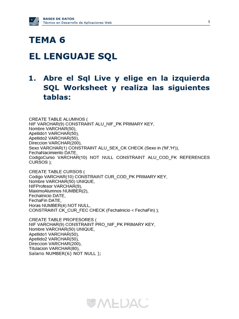 Alumnos Tema 6 SQL | PDF
