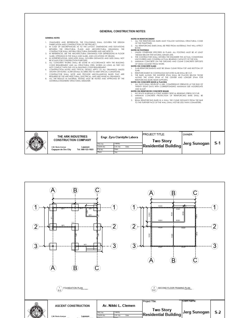 General Construction Notes:: Two Story Residential Building Jerg ...