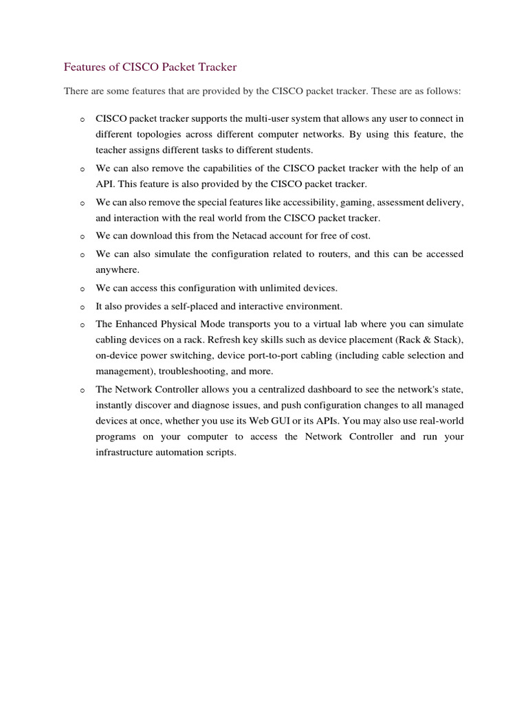 Key Features of Cisco Packet Tracker | PDF