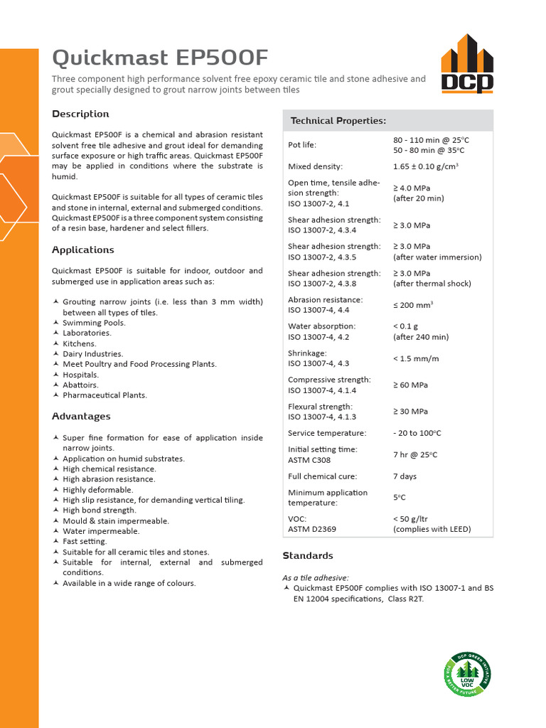 Quickmast EP500F - TDS | PDF | Adhesive | Epoxy