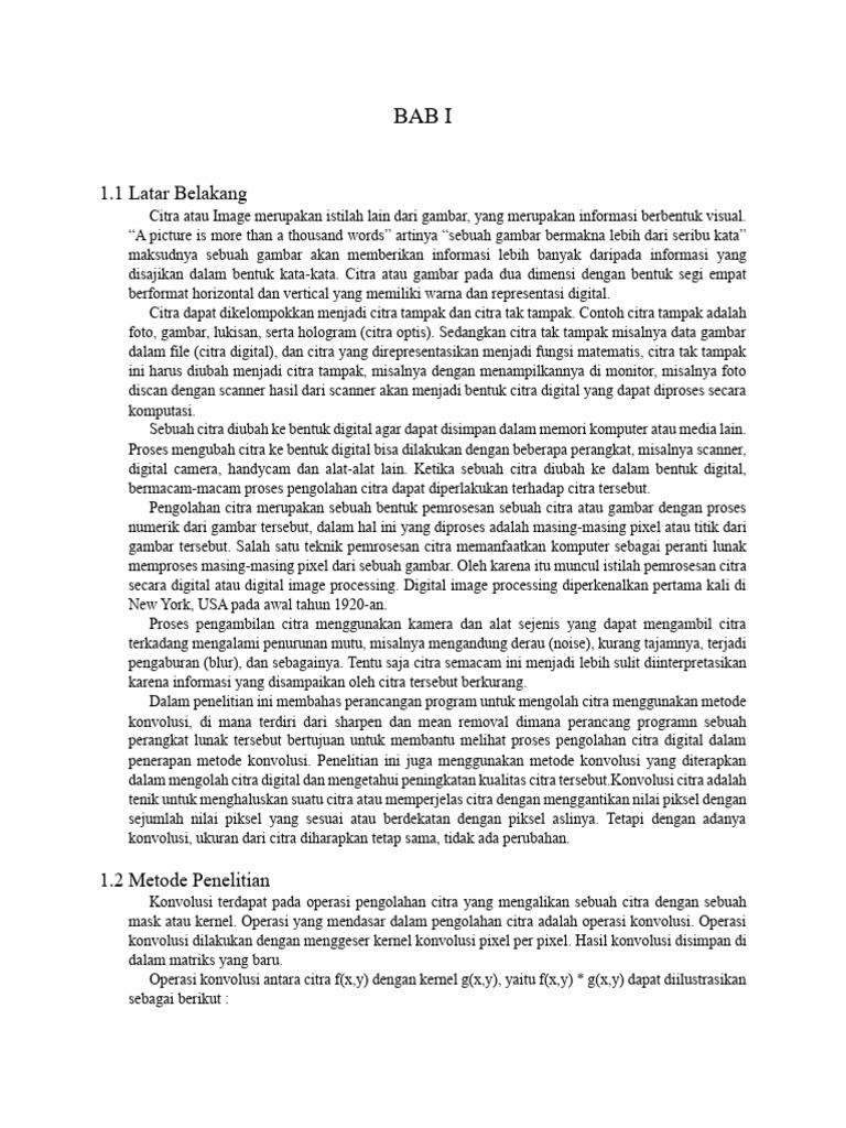 Makalah Pengolahan Citra Digital Menggunakan Metode Konvolusi Pada Matlab | PDF